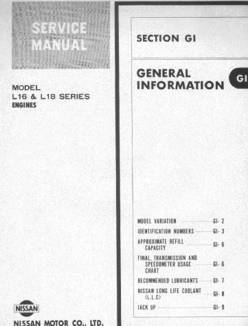 Nissan Model L16 & L18 Engines Service Manual | Pdf Free Online