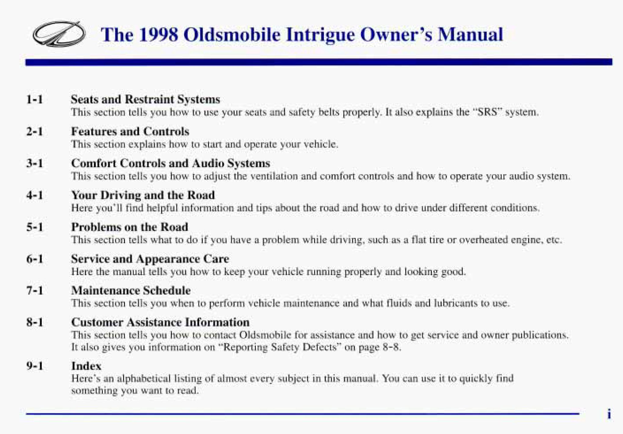 1998 Oldsmobile Intrigue Owner's Manual - DIY & Guides