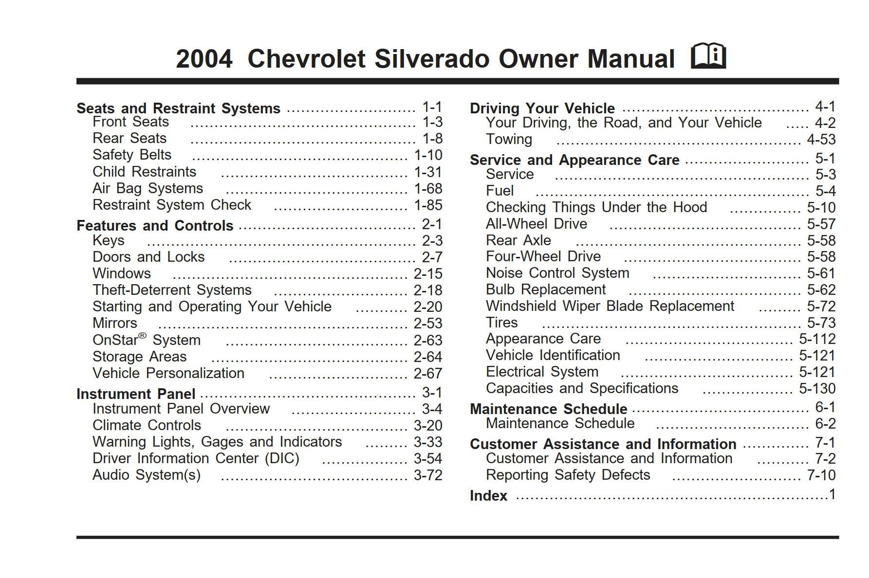 2004 Chevrolet Silverado Owner's Manual - DIY & Guides