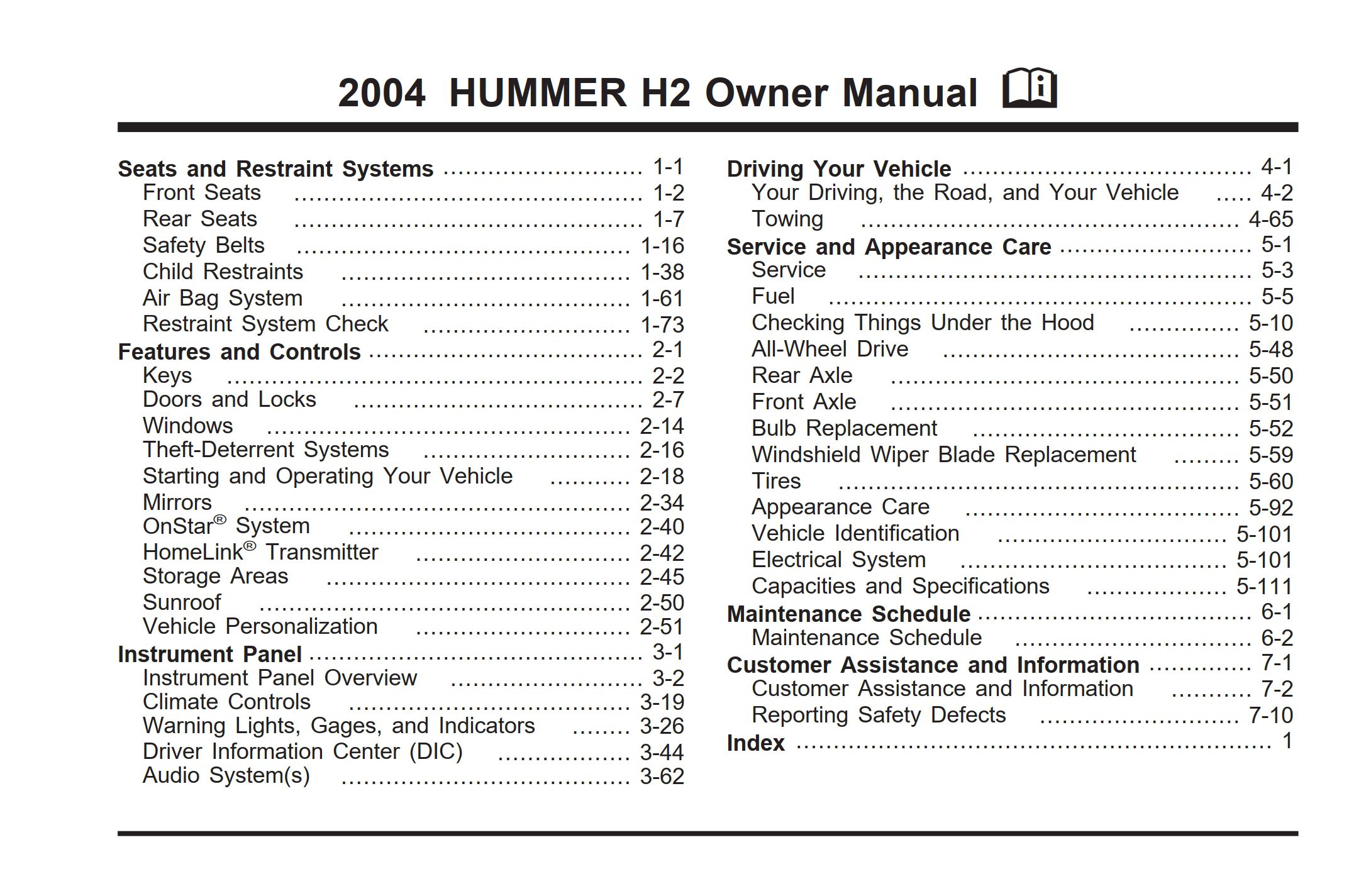 2004 Hummer H2 Owner's Manual - DIY & Guides