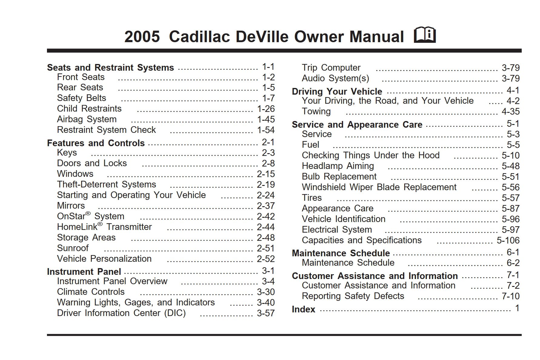 2005 Cadillac Deville Owner's Manual - DIY & Guides