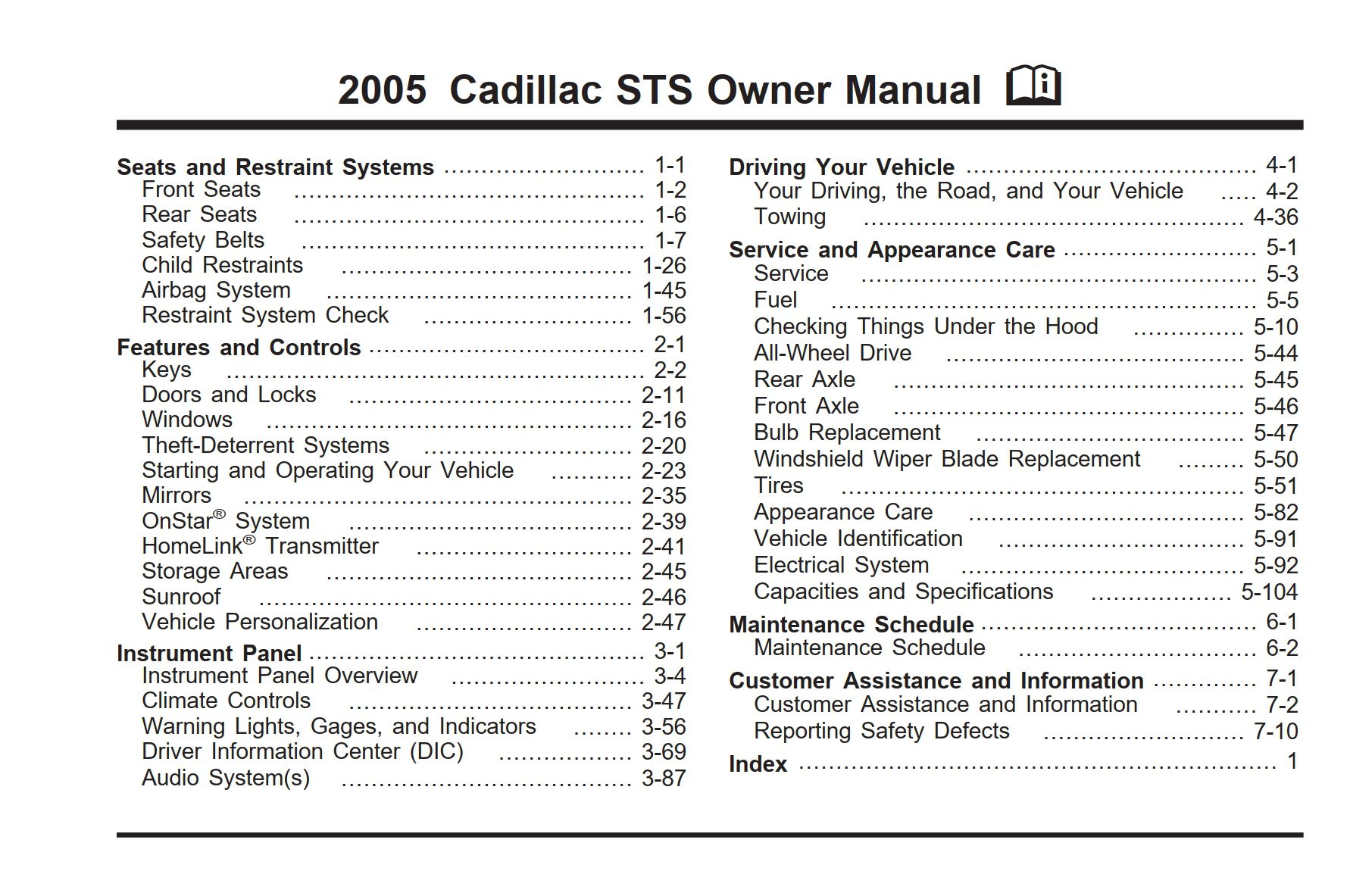 2005 Cadillac Sts Owner's Manual - DIY & Guides