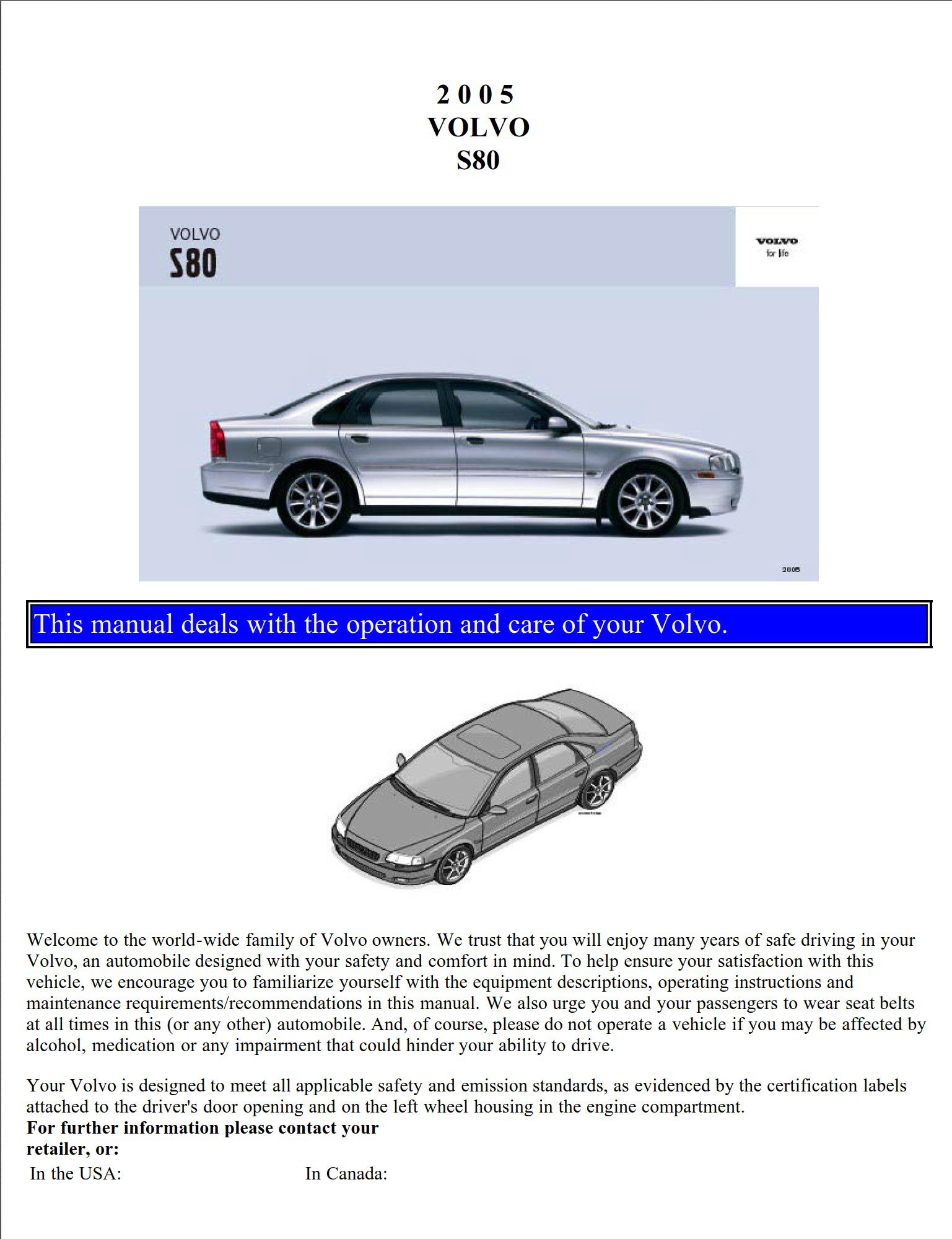 2005 Volvo S80 Owner's Manual - DIY & Guides