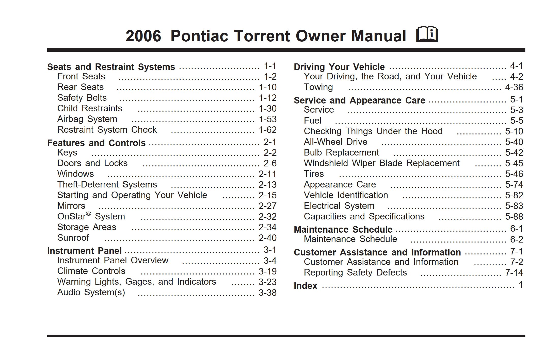 2006 Pontiac Torrent Owner's Manual - DIY & Guides