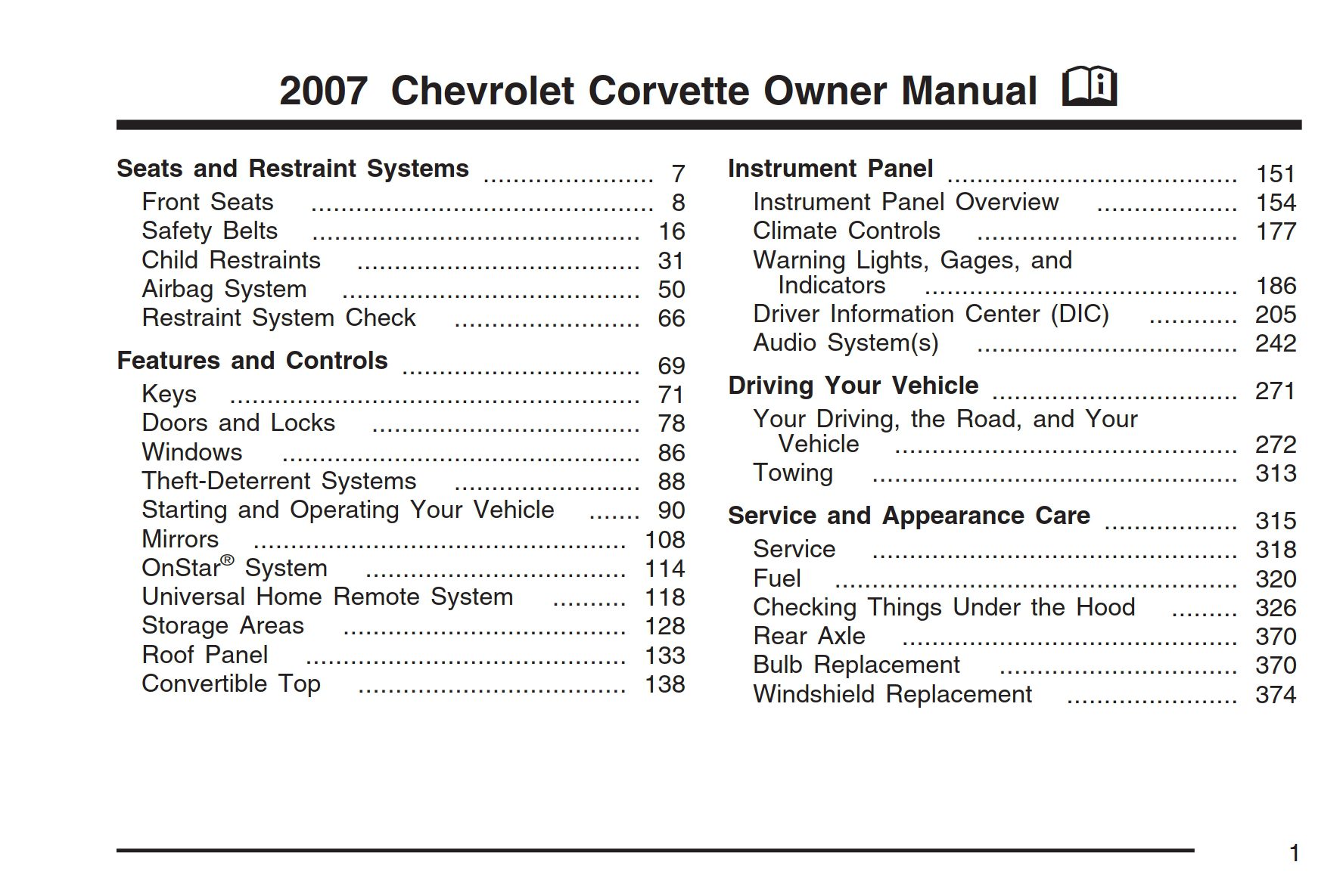 2007 Chevrolet Corvette Owner's Manual - DIY & Guides