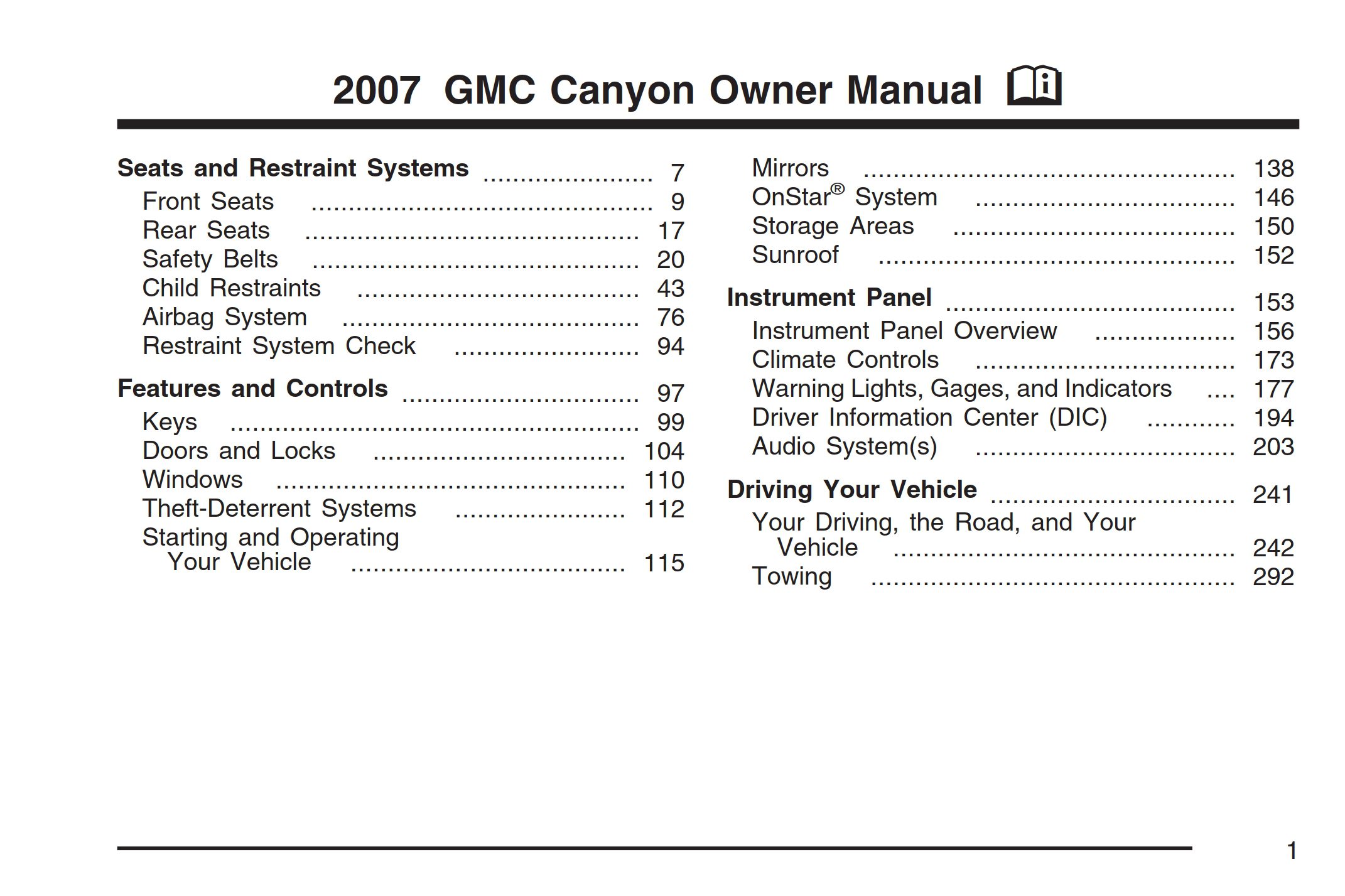 2007 GMC Canyon Owner's Manual - DIY & Guides