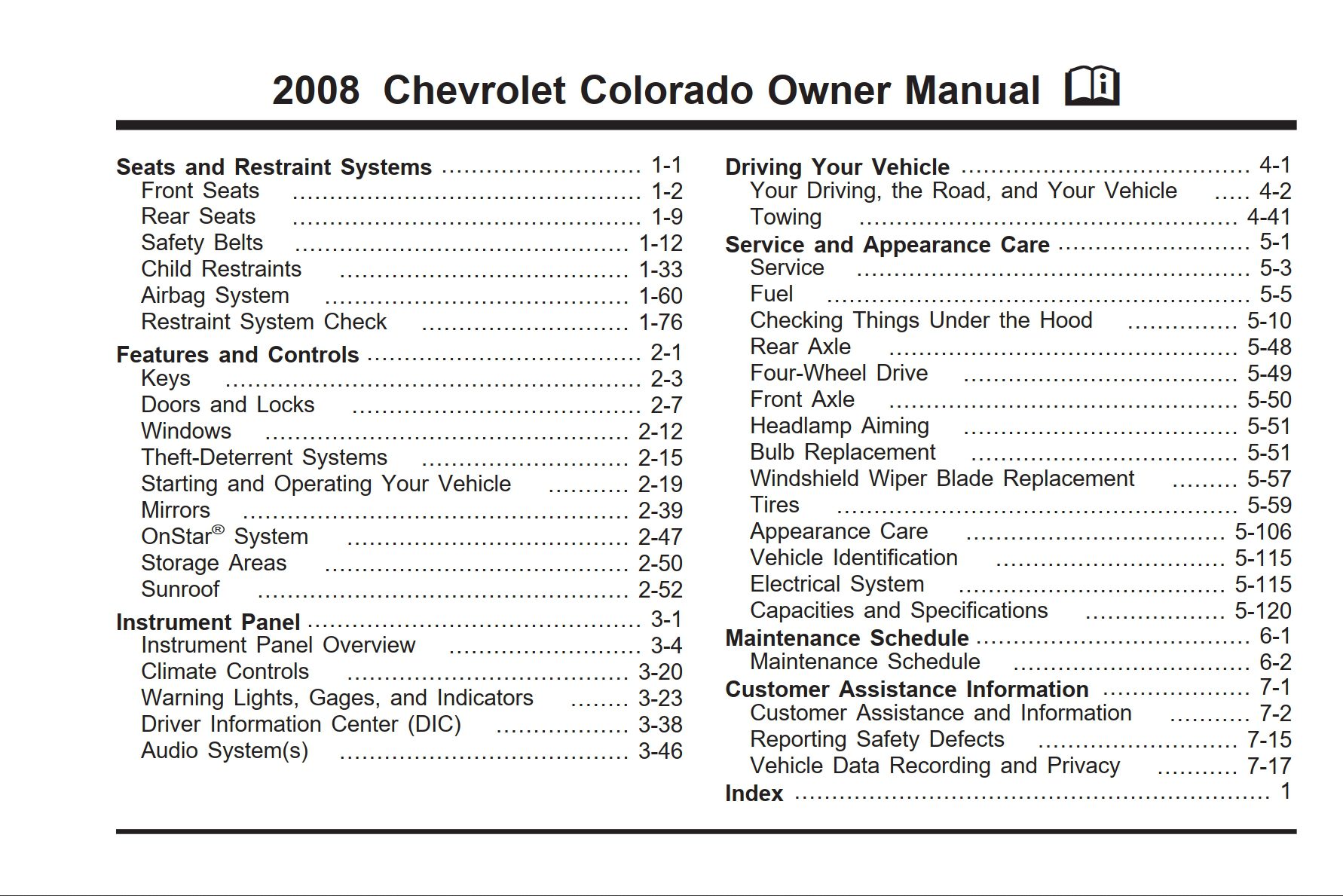 2008 Chevrolet Colorado Owner's Manual - DIY & Guides