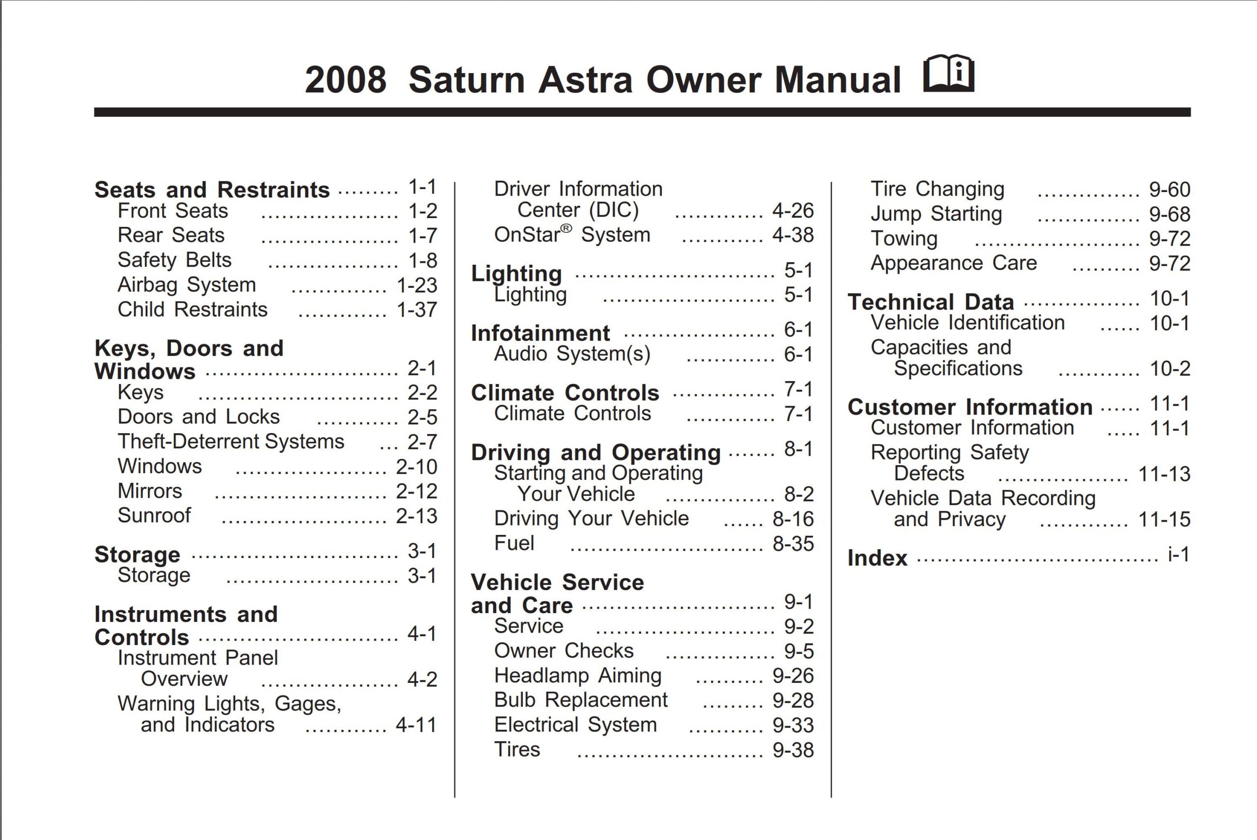 2008 Saturn Astra Owner's Manual - DIY & Guides