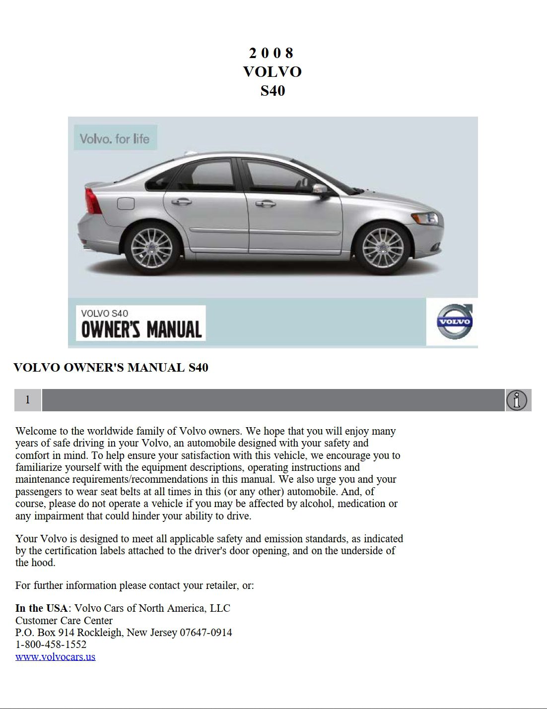 2008 Volvo S40 Owner's Manual - DIY & Guides