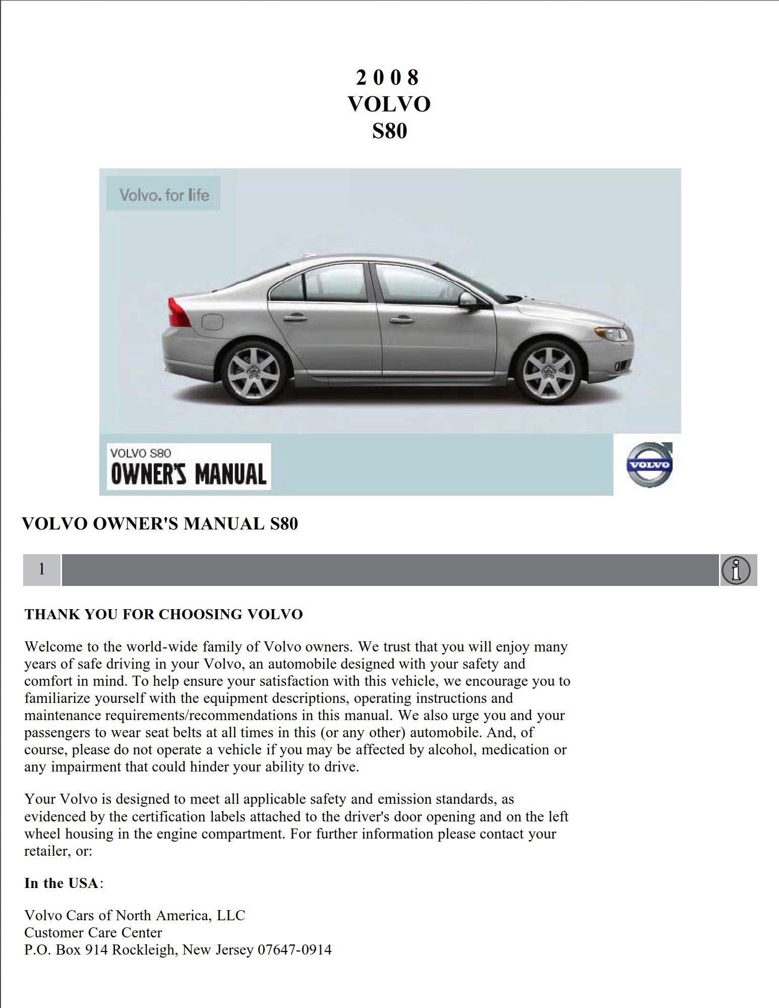 2008 Volvo S80 Owner's Manual - DIY & Guides