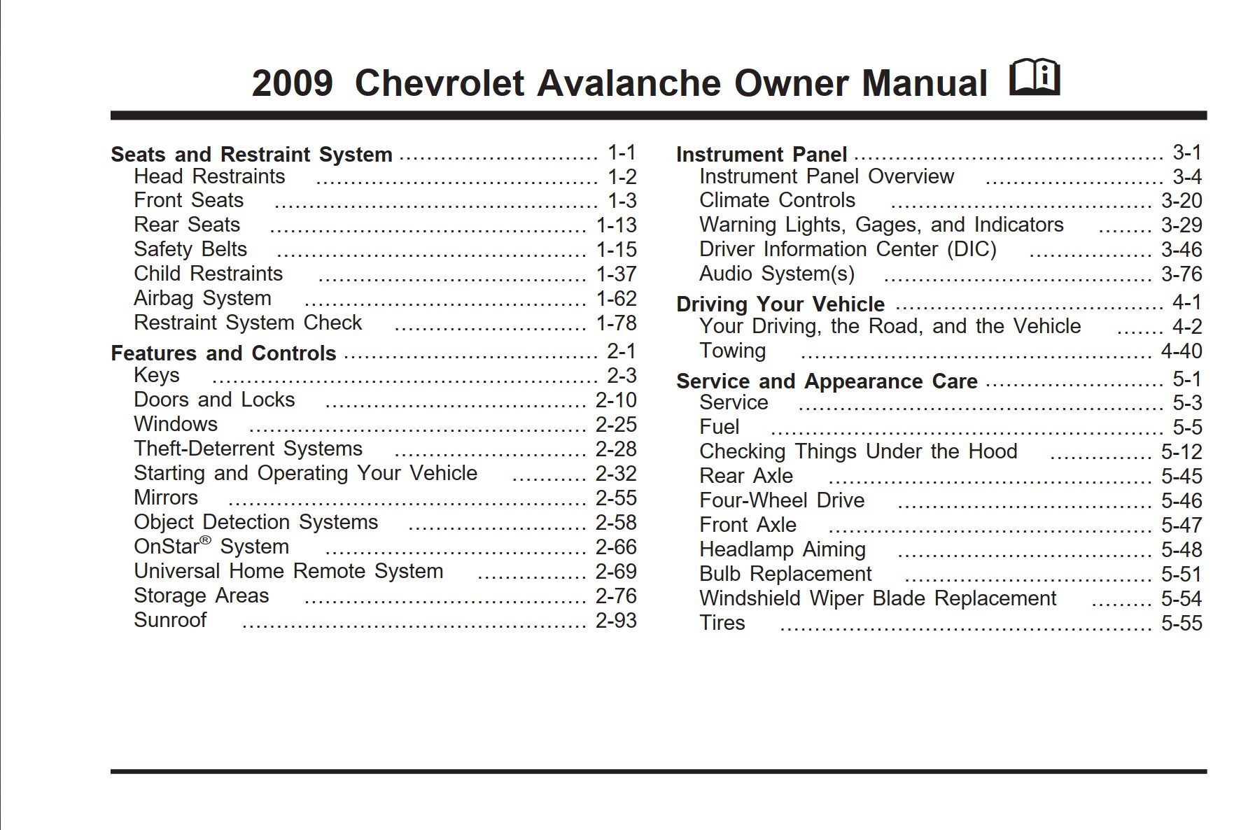 2009 Chevrolet Avalanche Owner's Manual - DIY & Guides