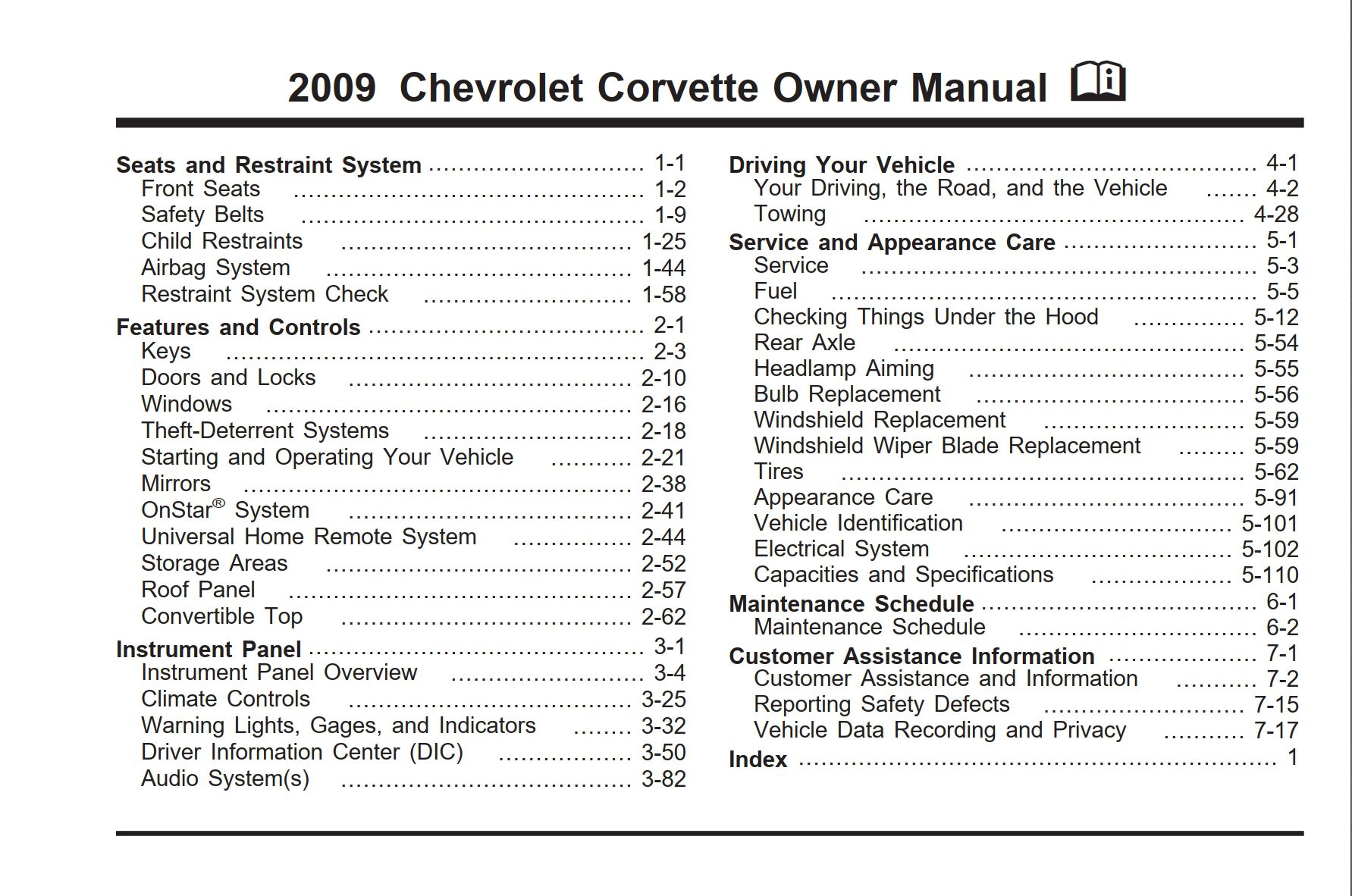 2009 Chevrolet Corvette Owner's Manual - DIY & Guides