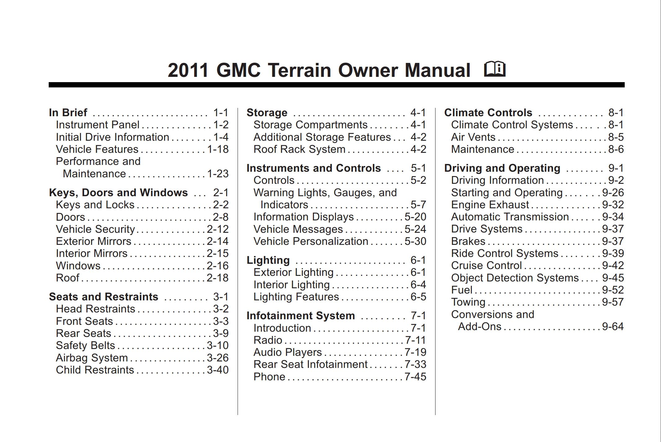 2011 GMC Terrain Owner's Manual - DIY & Guides