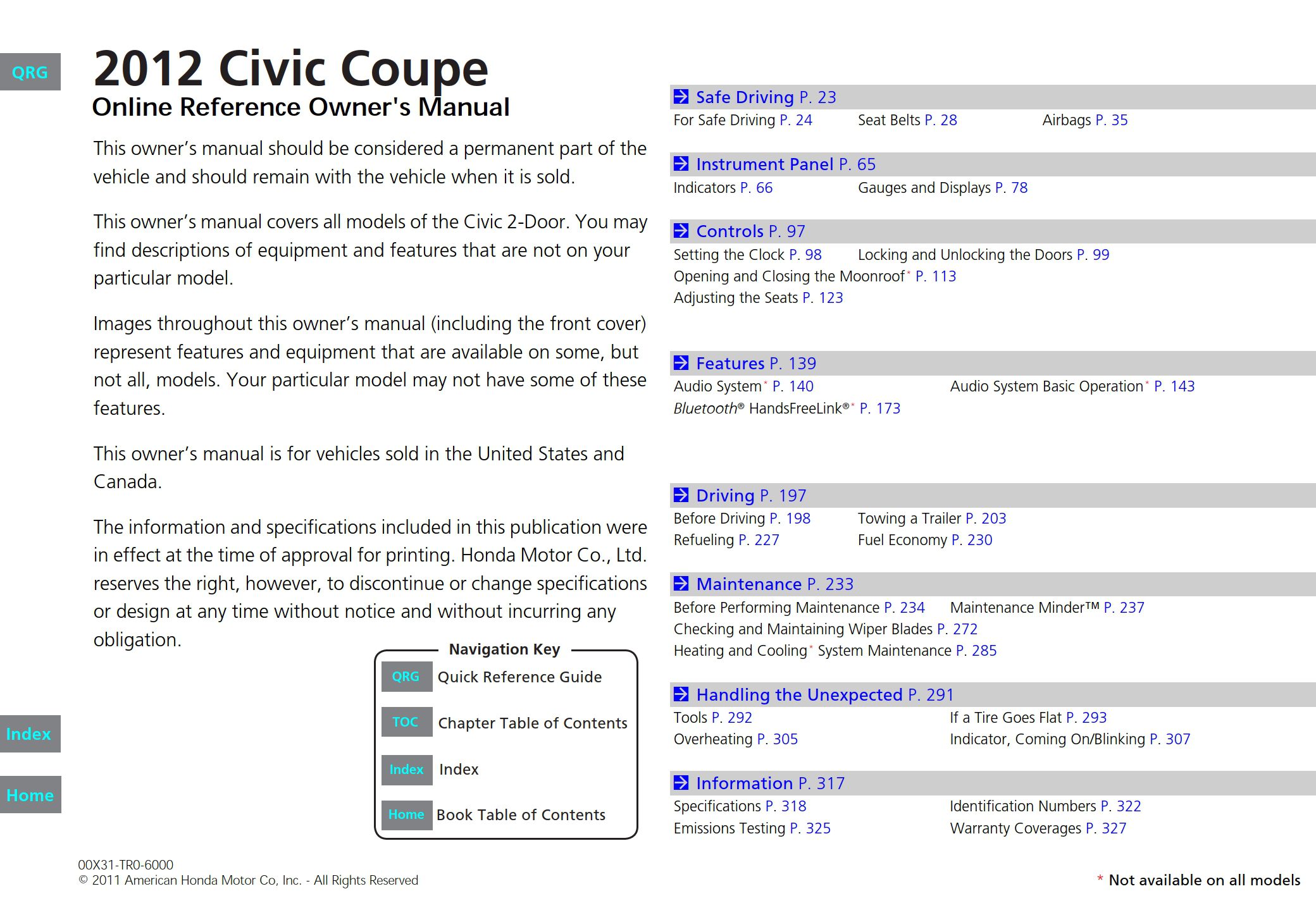 2012 Honda Civic Coupe Owner's Manual - DIY & Guides