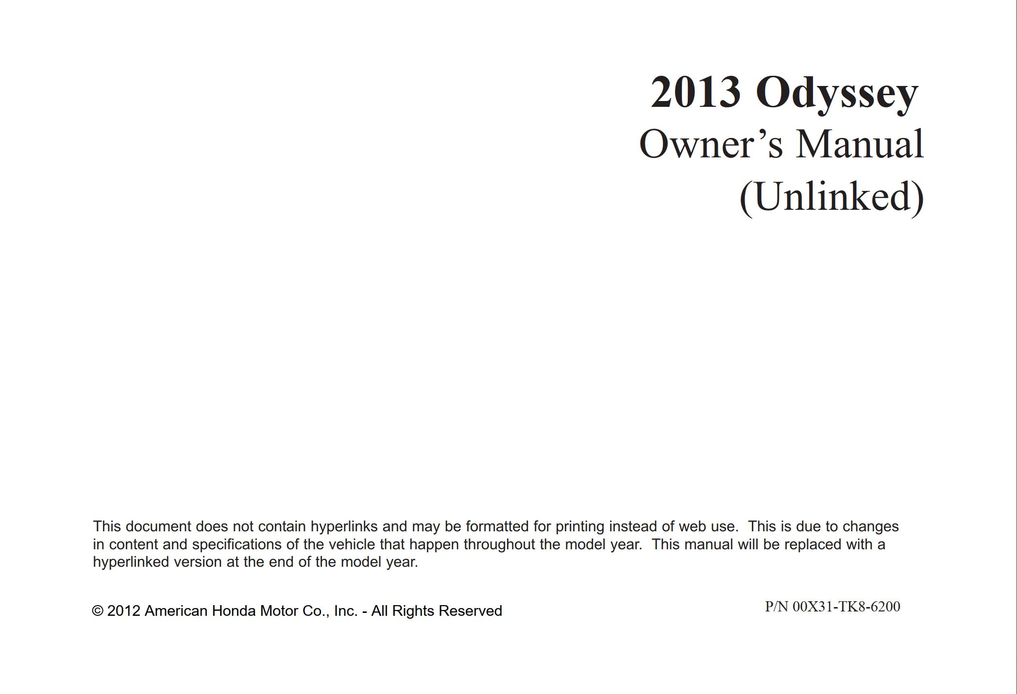 2013 Honda Odyssey Owner's Manual - DIY & Guides