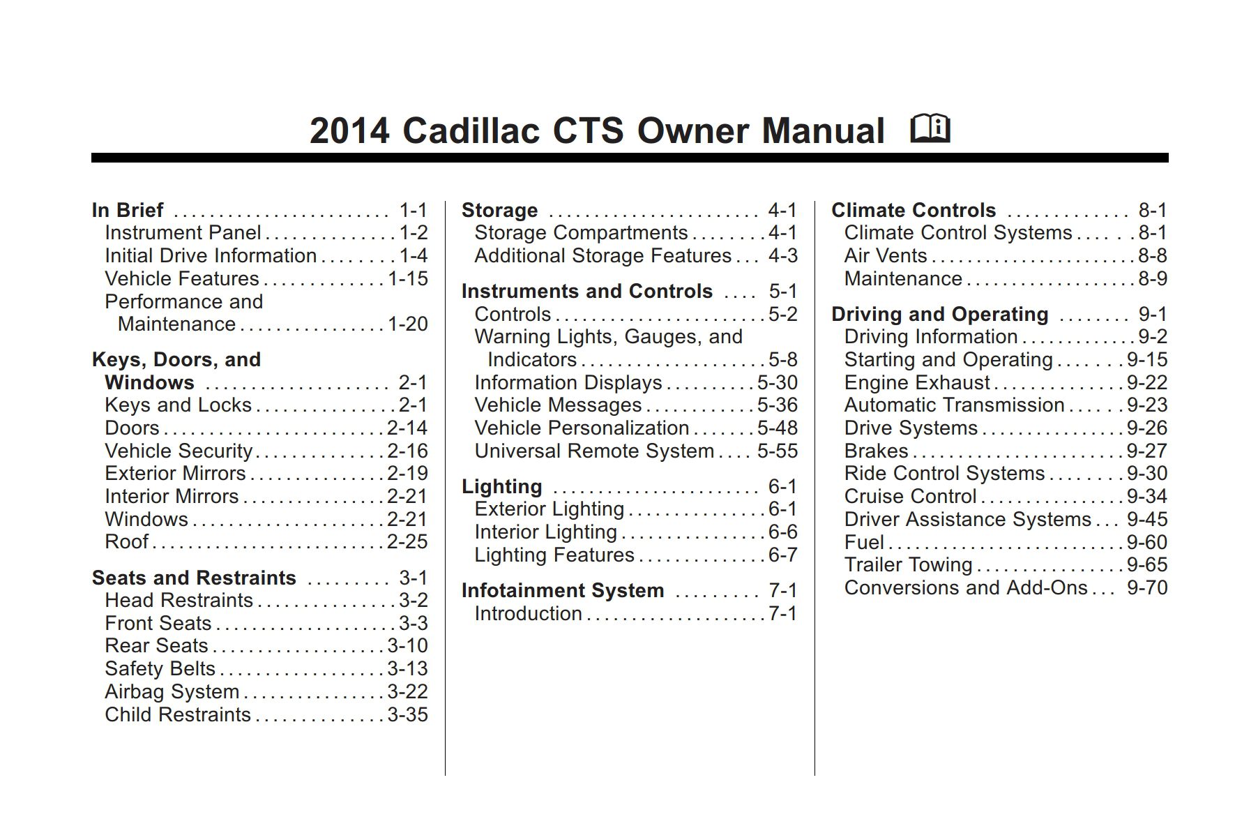 2014 Cadillac CTS Owner Manual - DIY & Guides