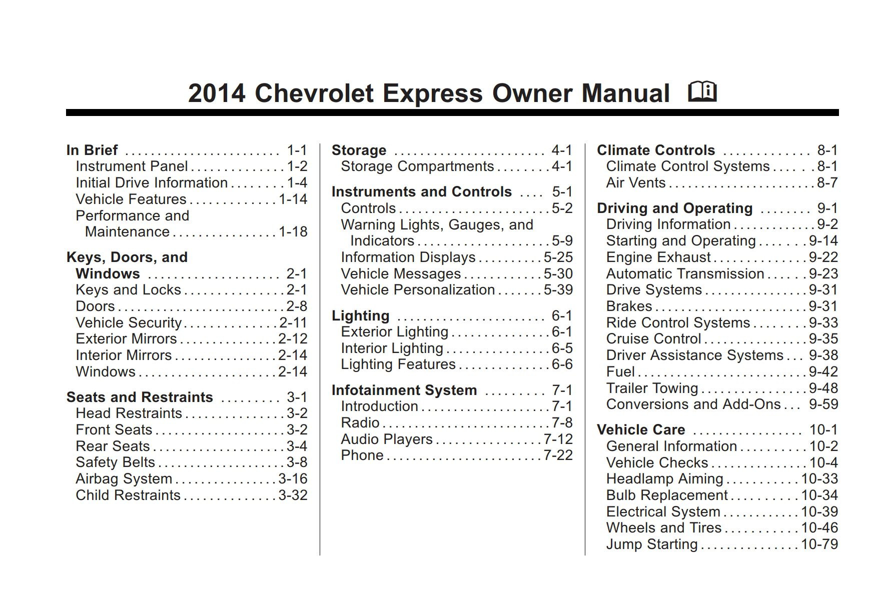 2014 Chevrolet Express Owner Manual - DIY & Guides