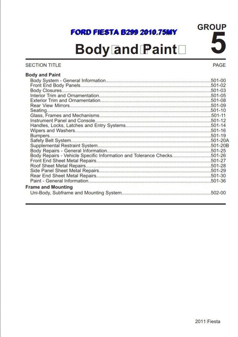 PDF ONLINE - Ford Fiesta B299 2010 Body and Paint Manual - DIY & Guides