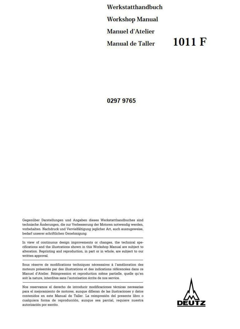 Deutz Engine 1011F Workshop Manual - DIY & Guides