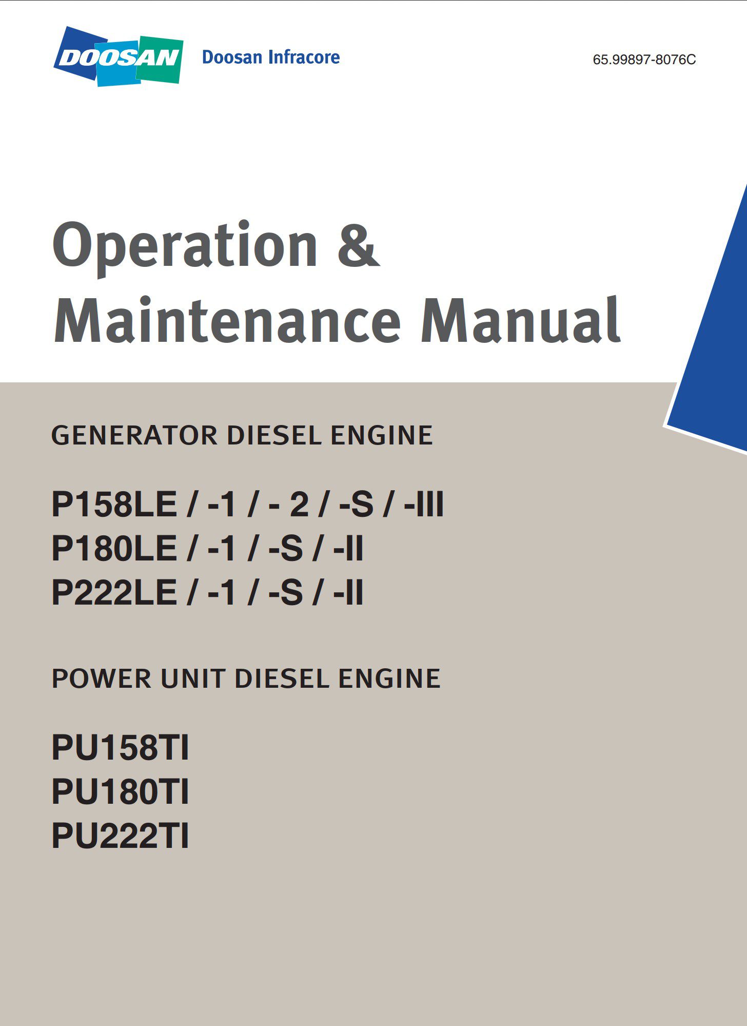 Doosan P158LE – P180LE – P222LE Diesel Engine Operator Manuals - DIY ...