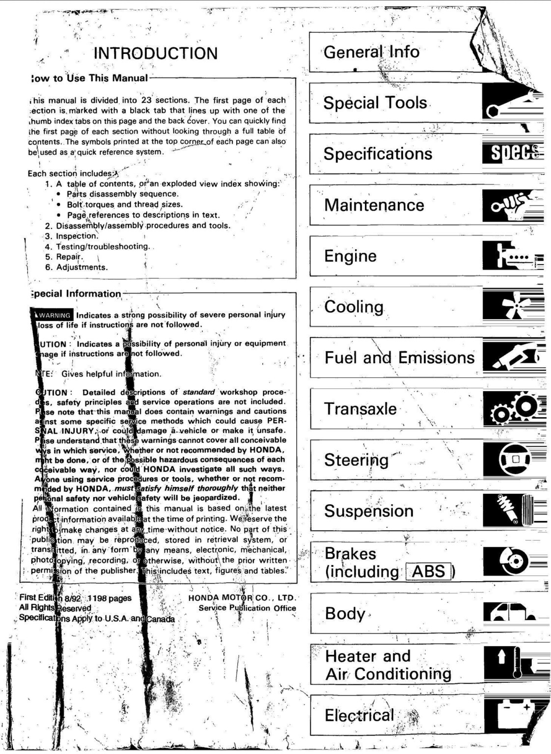 Acura Integra DA9, DB1, DB2 (93) Service Manual: Comprehensive Guide ...
