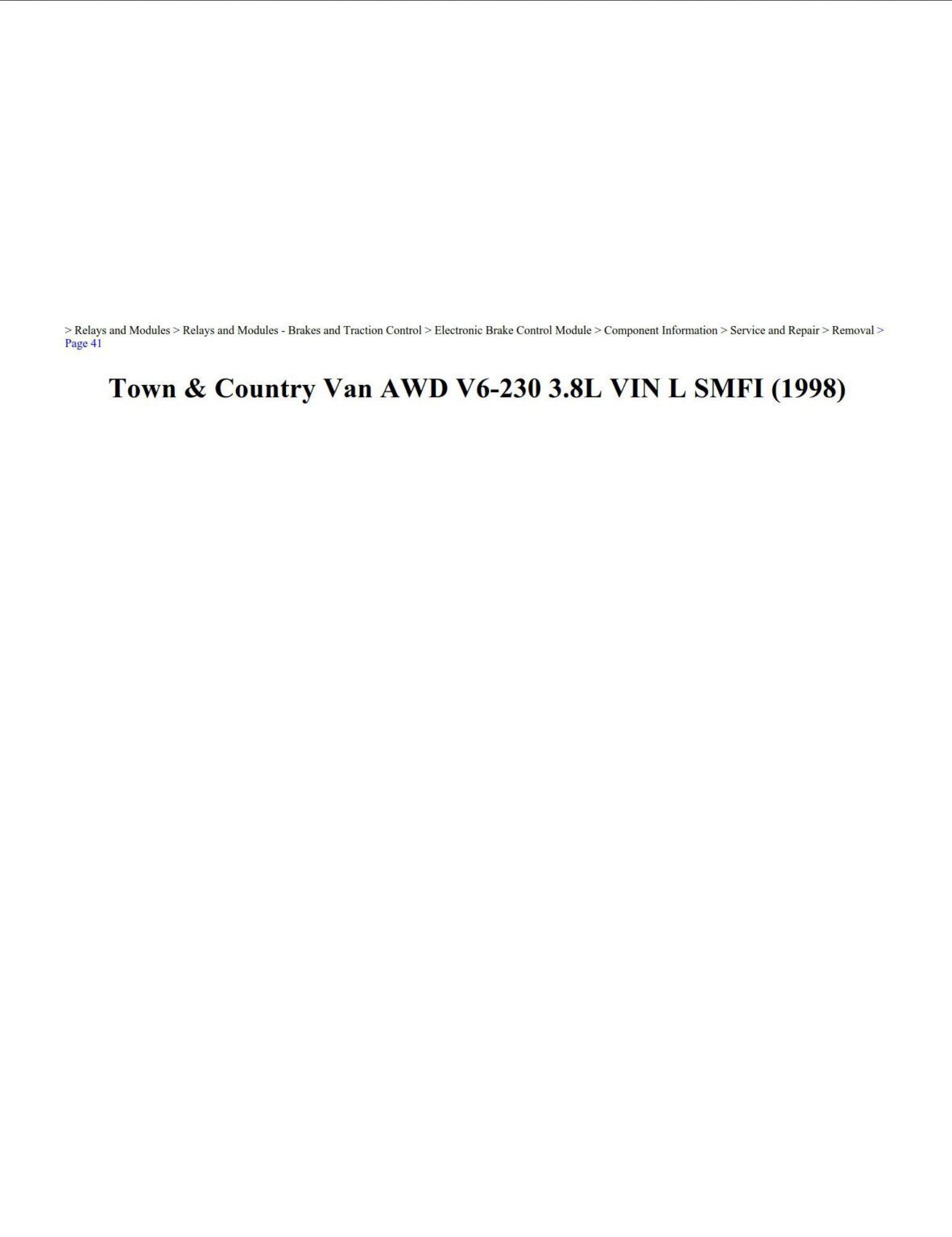 Chrysler Town and Country 1998 Van 3.8L VIN L SMFI Workshop Manual