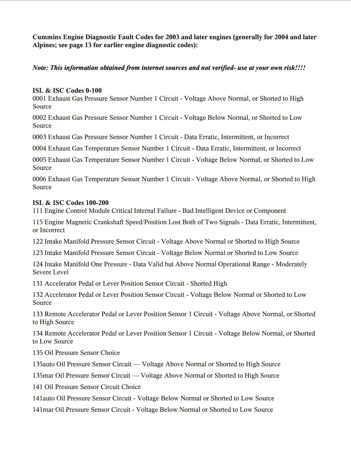 Cummins Engine Diagnostic Fault Codes Manual: Comprehensive ...