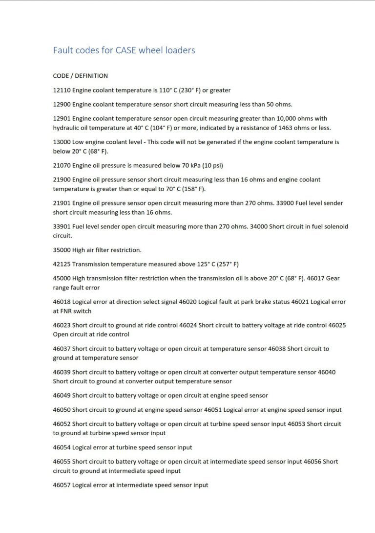 Fault codes for CASE wheel loaders - DIY & Guides