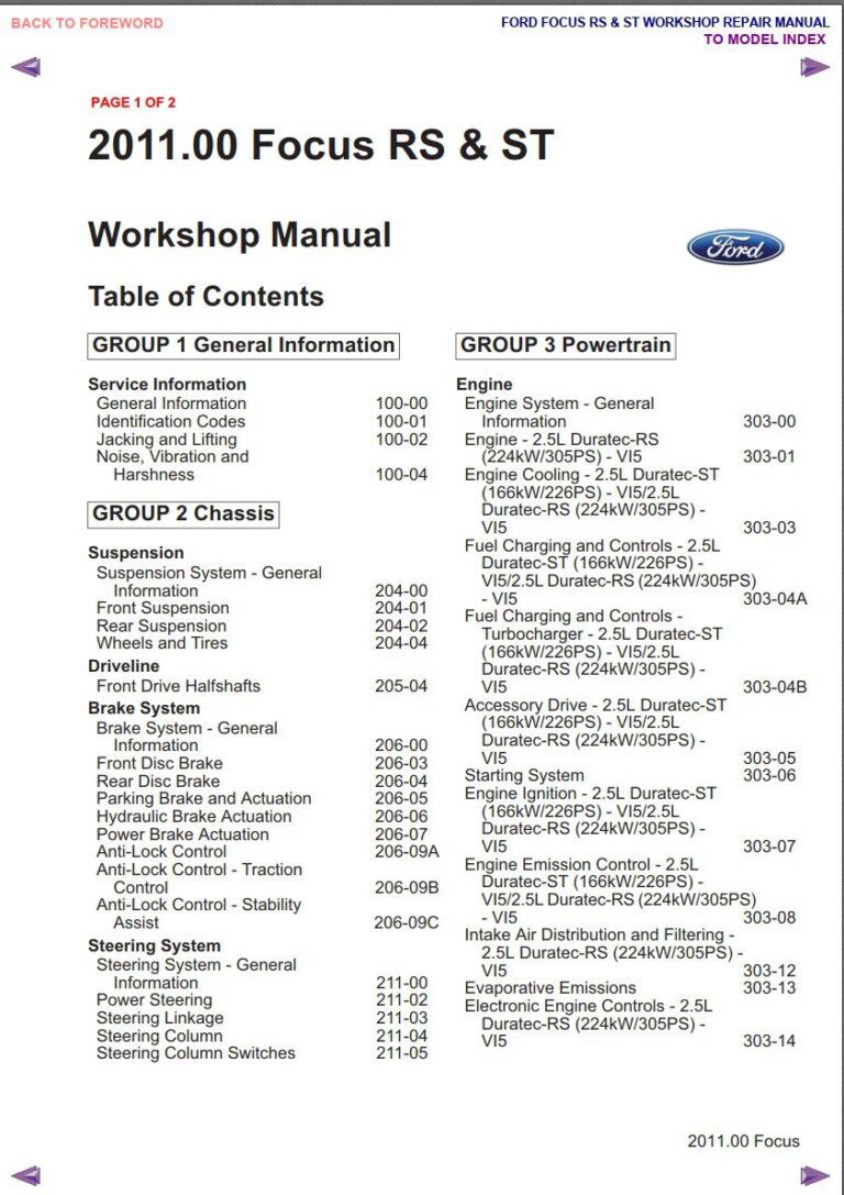Comprehensive Ford Focus RS ST XR5 2011 Workshop Repair Manual ...