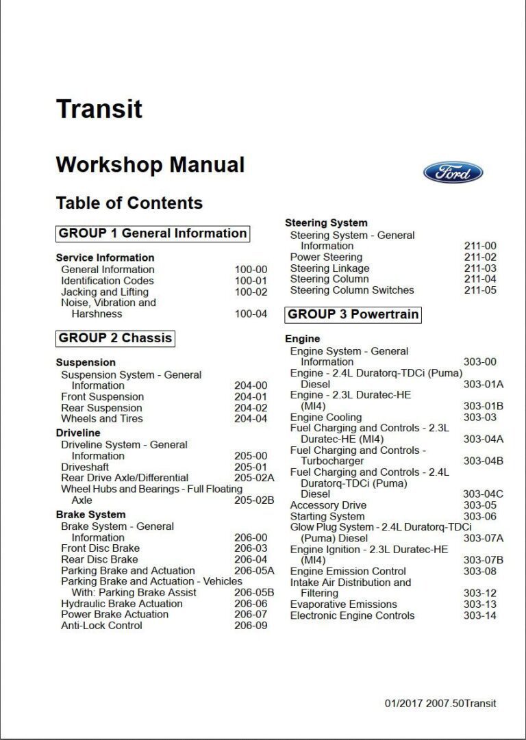 Comprehensive Ford Transit VM 2006-2013 Workshop Manual for Technicians ...