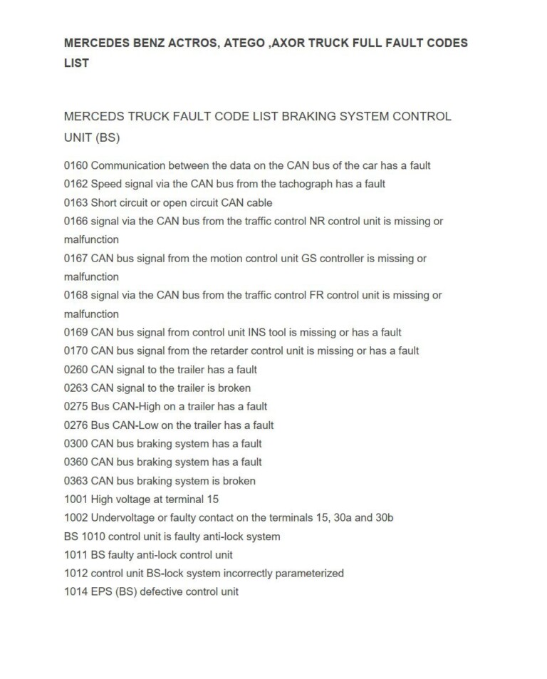 Mercedes-Benz Atego Fault Codes List: Essential Resource for Diagnosing ...