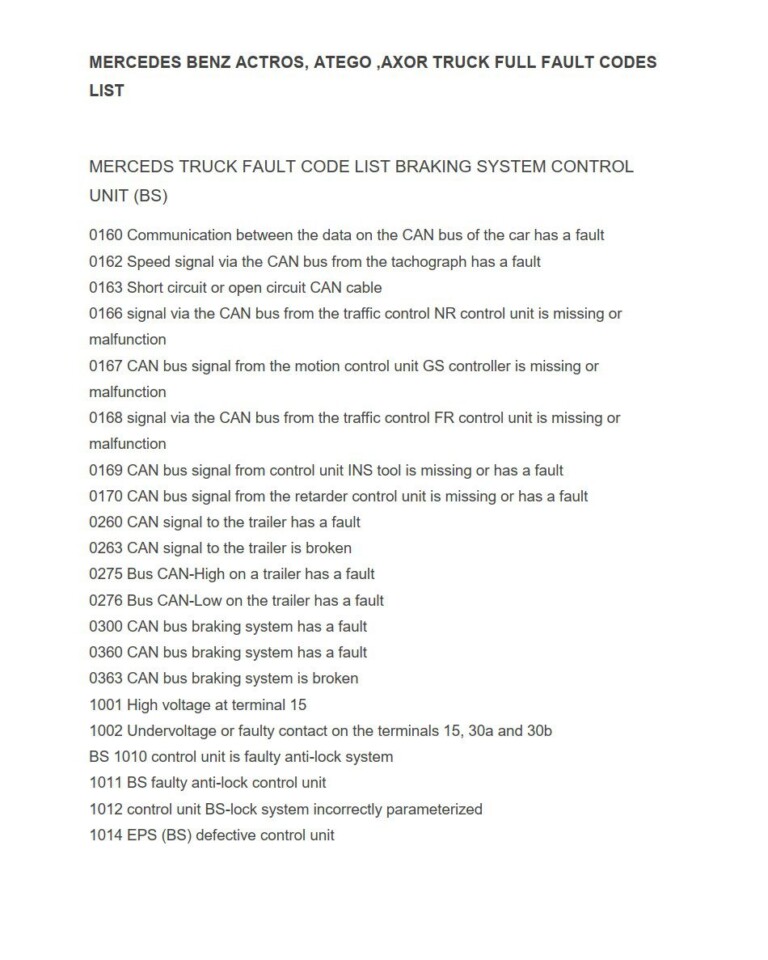 Mercedes-Benz Axor Fault Codes List: Comprehensive information on ...