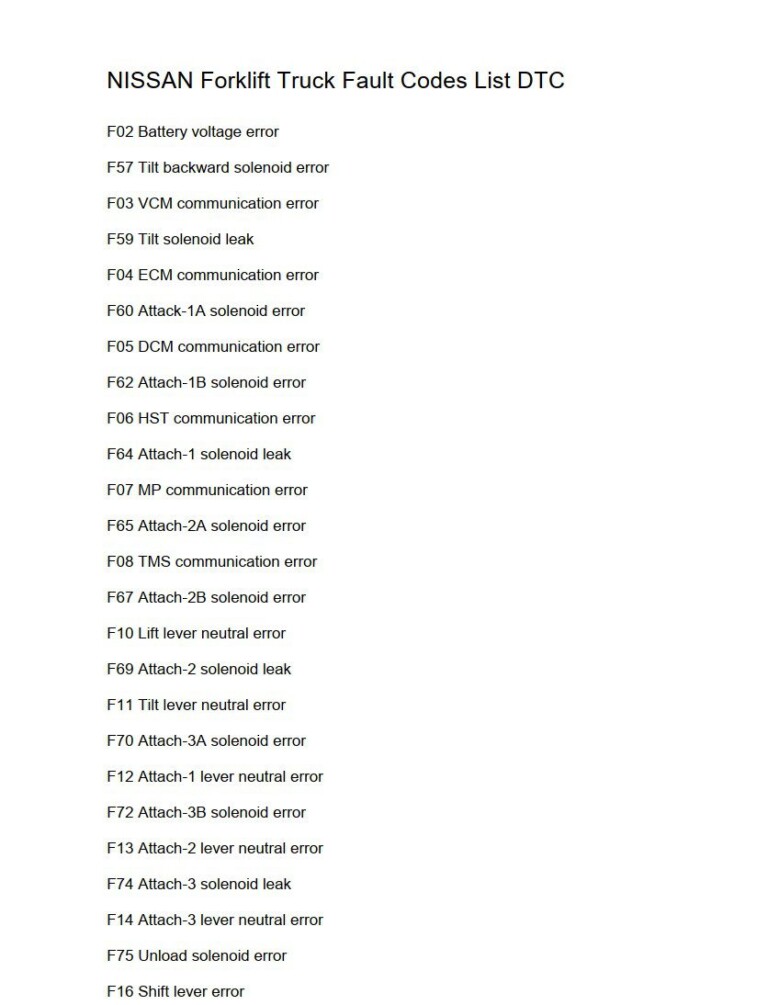 NISSAN Forklift Truck Fault Codes List DTC - DIY & Guides