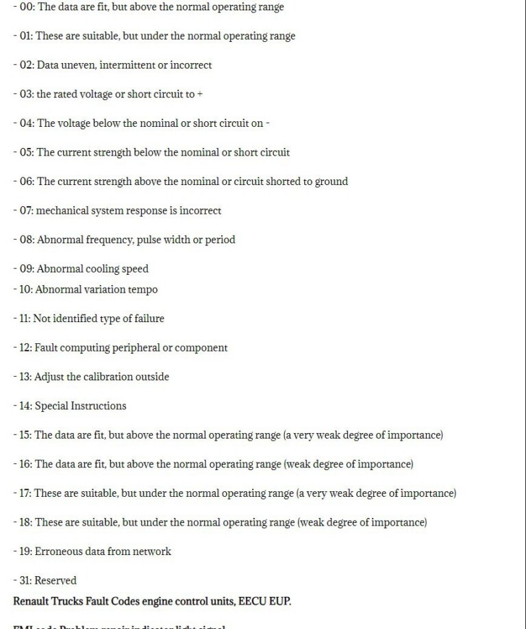 RENAULT Trucks Fault Codes DTC List: Types and Causes