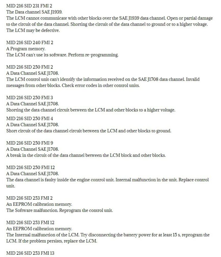 Volvo MID 216 Fault Codes DTC - DIY & Guides