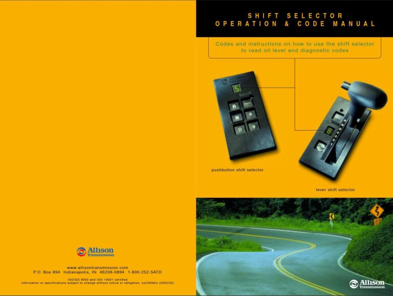 Allison Transmission – Shift Selector – Operator and Diagnostic Trouble ...