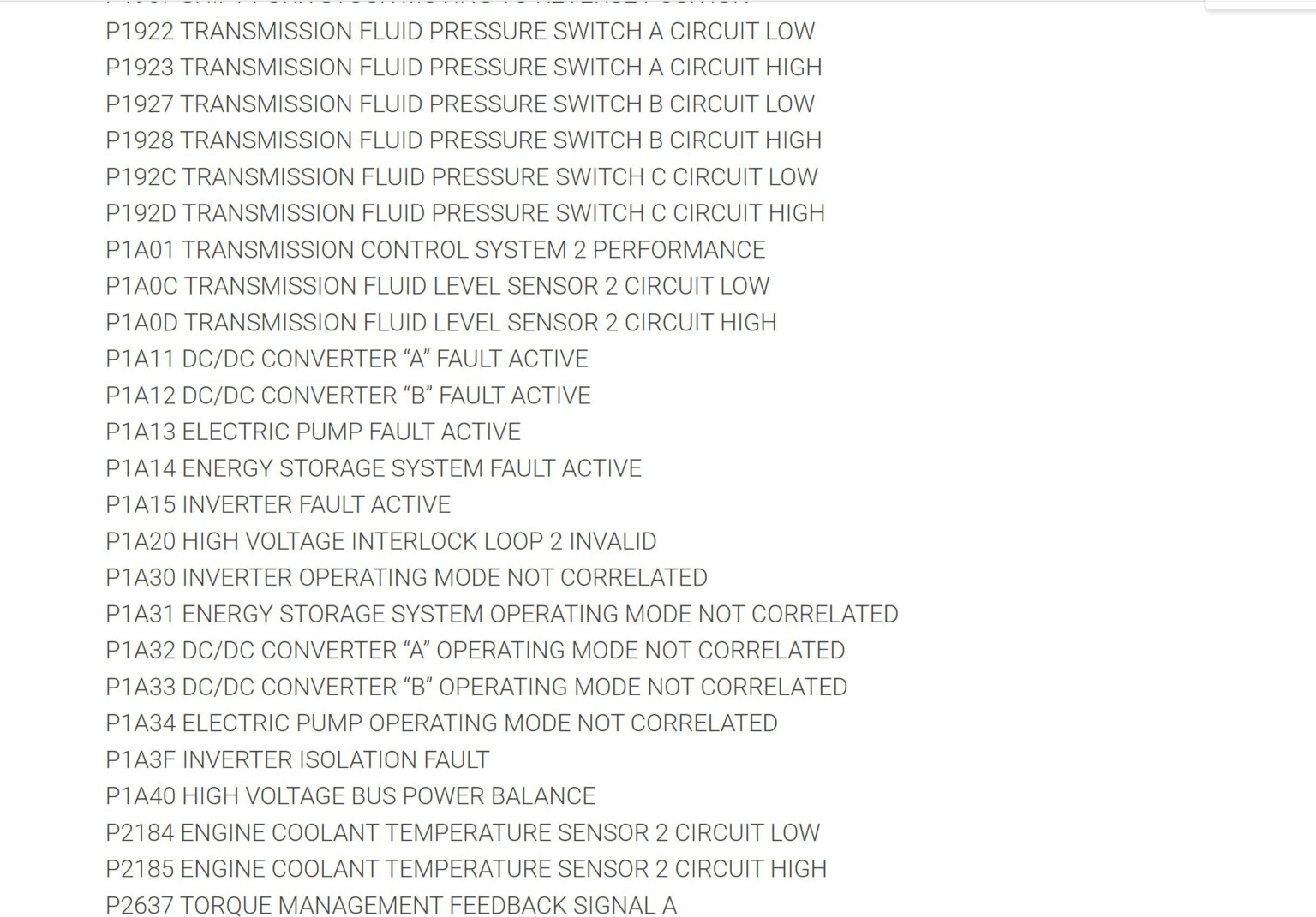 Allison Transmission fault code list for 5th Generation Electronic ...