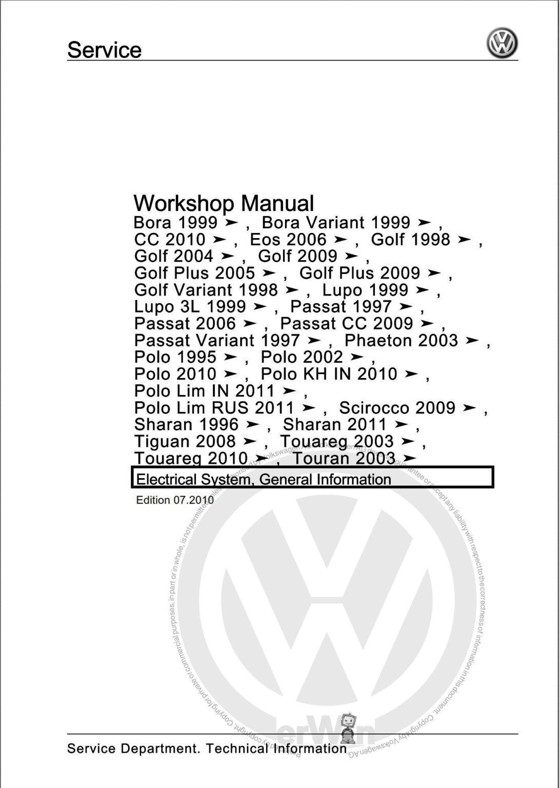 Volkswagen Polo 1995 - 2010 Workshop Manual - Electrical System - DIY ...