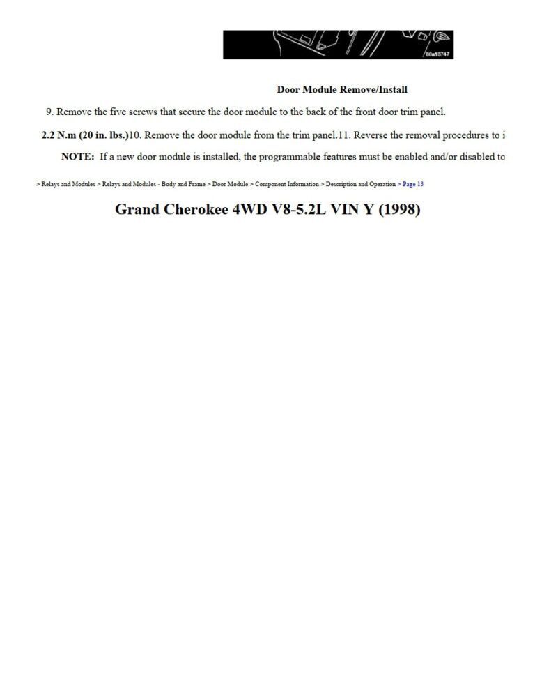 PDF ONLINE - Jeep Grand Cherokee 1998 4WD 5.2L VIN Y Workshop Manual ...