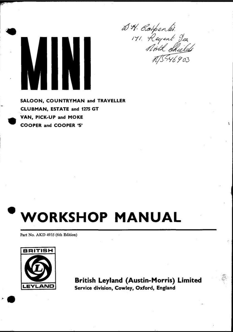 Comprehensive MINI Cooper Clubman 1971 Workshop Manual: Maintenance ...