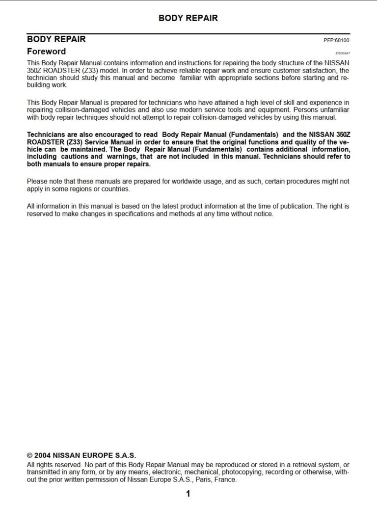 PDF ONLINE - Nissan z33 roadster Body Repair Manual - DIY & Guides