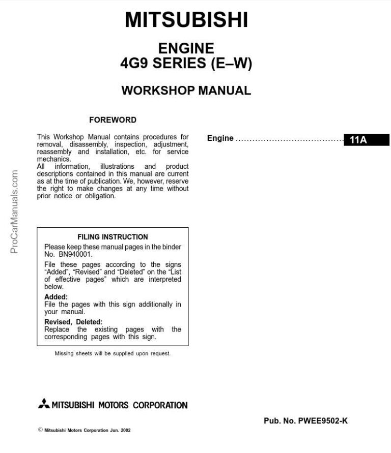 Mitsubishi 4G9 (4G92, 4G93, 4G94) Series Engine Repair Manual - DIY ...