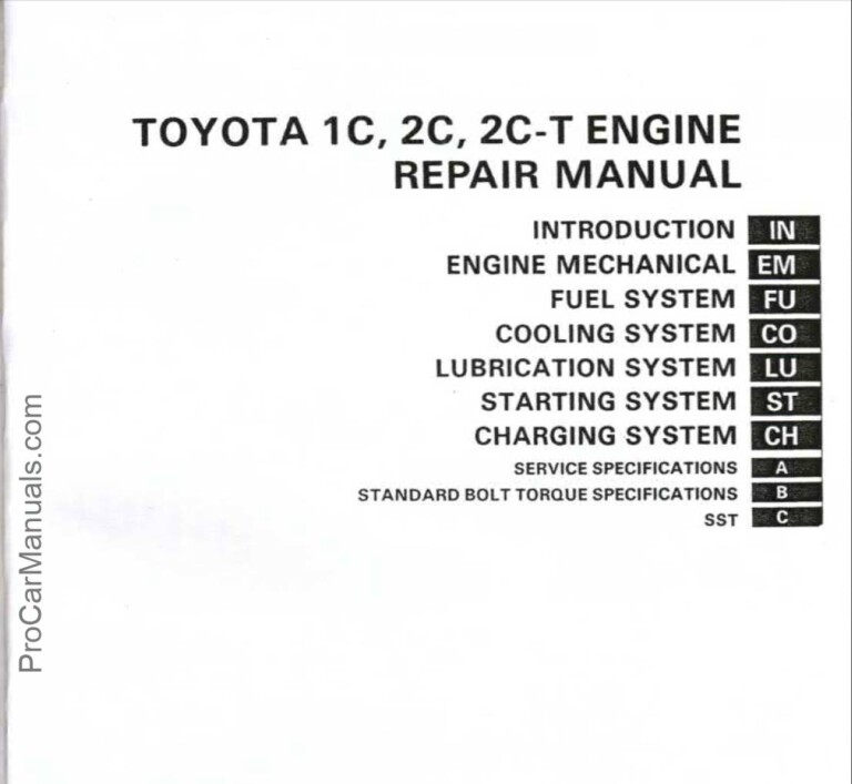 TOYOTA 1C 2C 2C-T DIESEL ENGINE WORKSHOP SERVICE REPAIR MANUAL - DIY ...