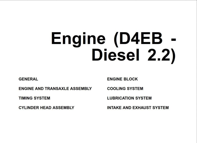 Hyundai D4EB EM D4EB - Diesel 2.2L Engine Workshop Manual - DIY & Guides
