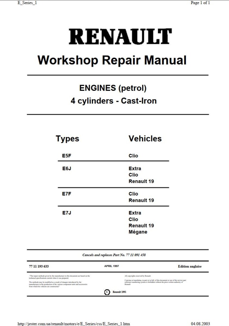 Renault Clio E5F E7F E7J Engine Workshop Repair Manual - DIY & Guides