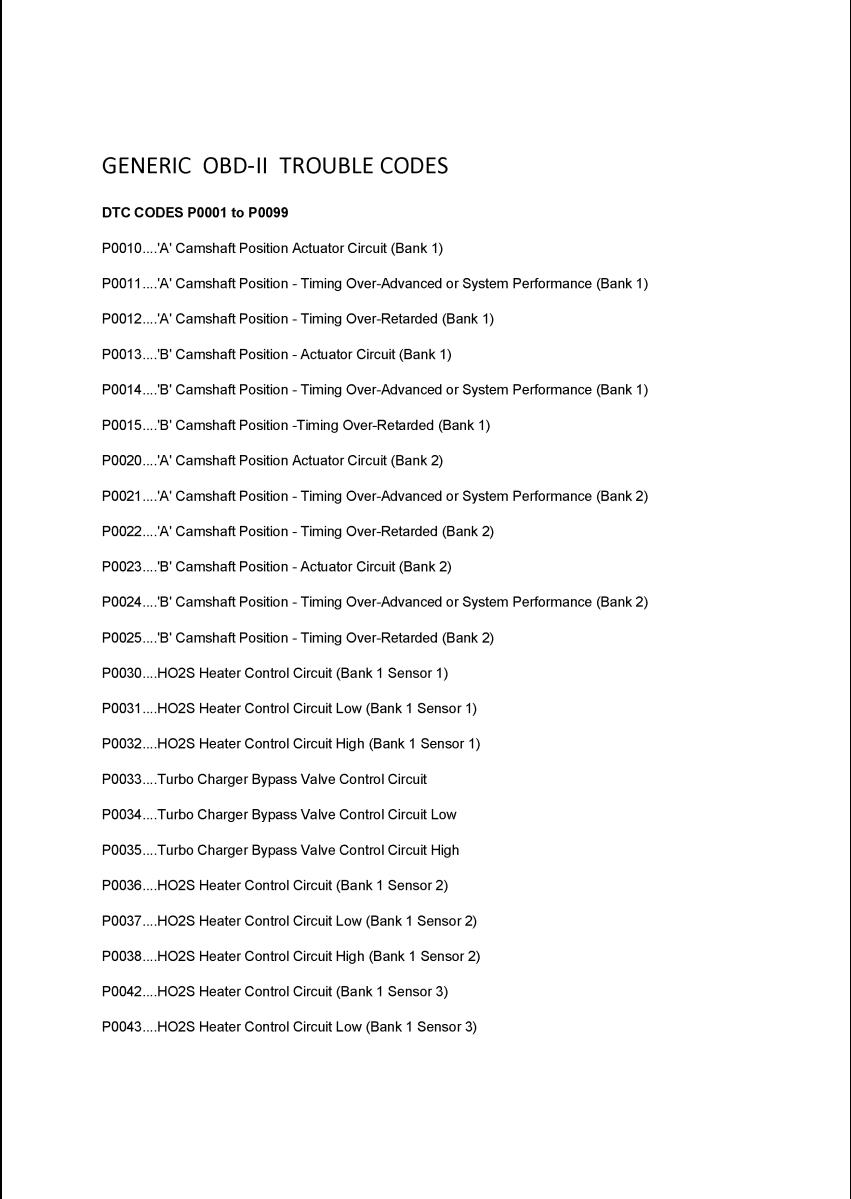 GENERIC OBD II TROUBLE CODES PDF For FREE GENERIC OBD II TROUBLE CODES PDF For FREE