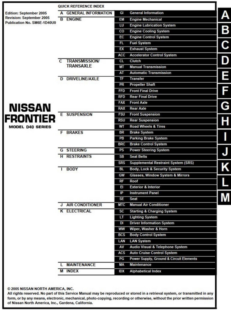 NISSAN FRONTIER MODEL D40 SERIES 2006 SERVICE MANUAL - DIY & Guides