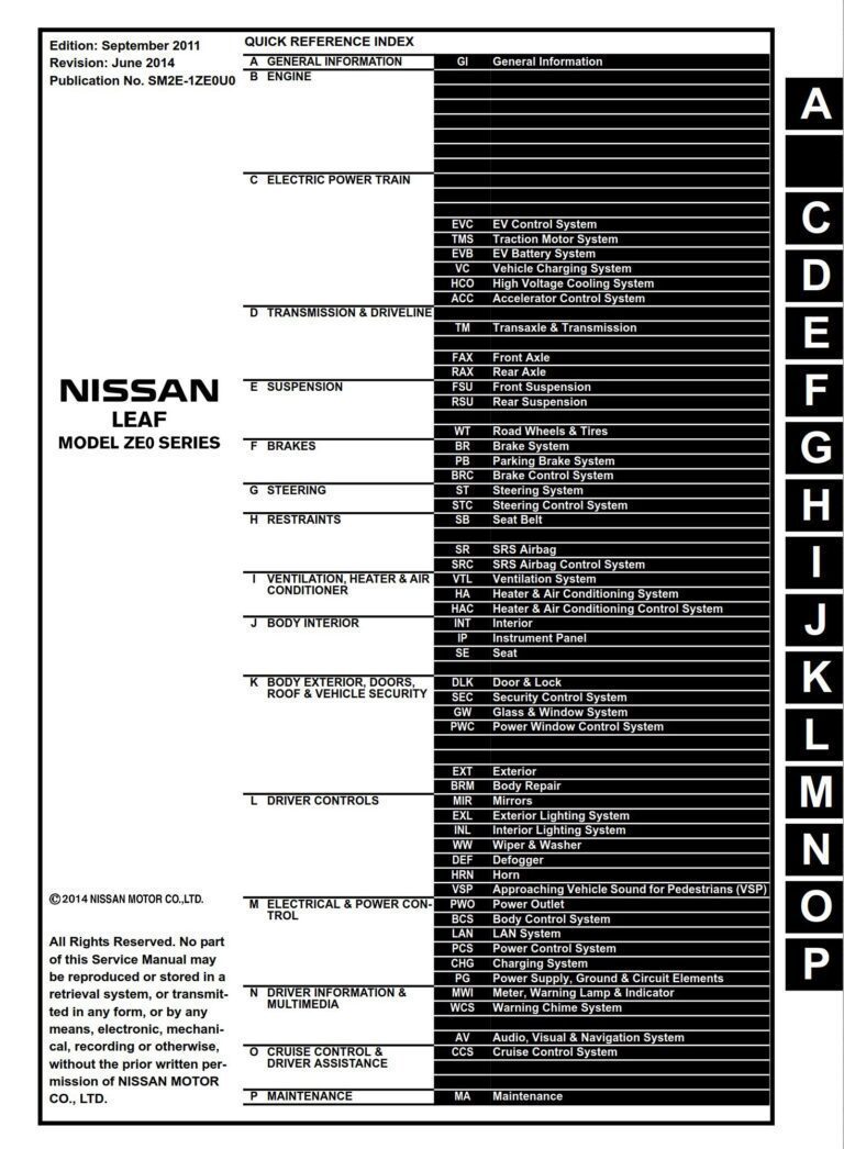 Nissan Leaf Model ZE0 series 2012 Service Manual - DIY & Guides