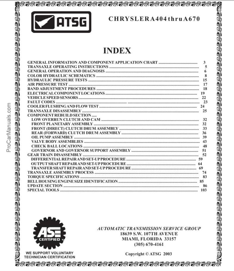 A404 Thru A67 – ATSG (Automatic Transmission Service Group) - DIY & Guides