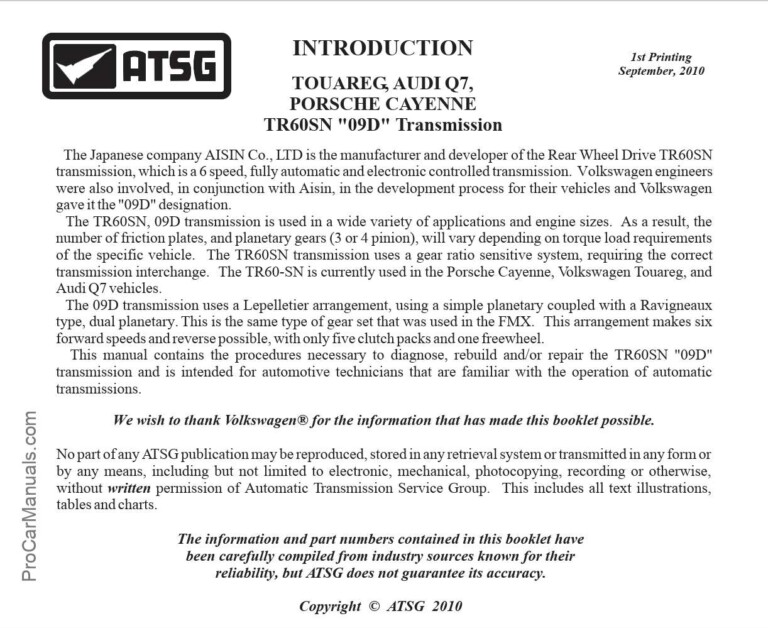 AISIN TR60SN 09D – ATSG (Automatic Transmission Service Group) - DIY ...